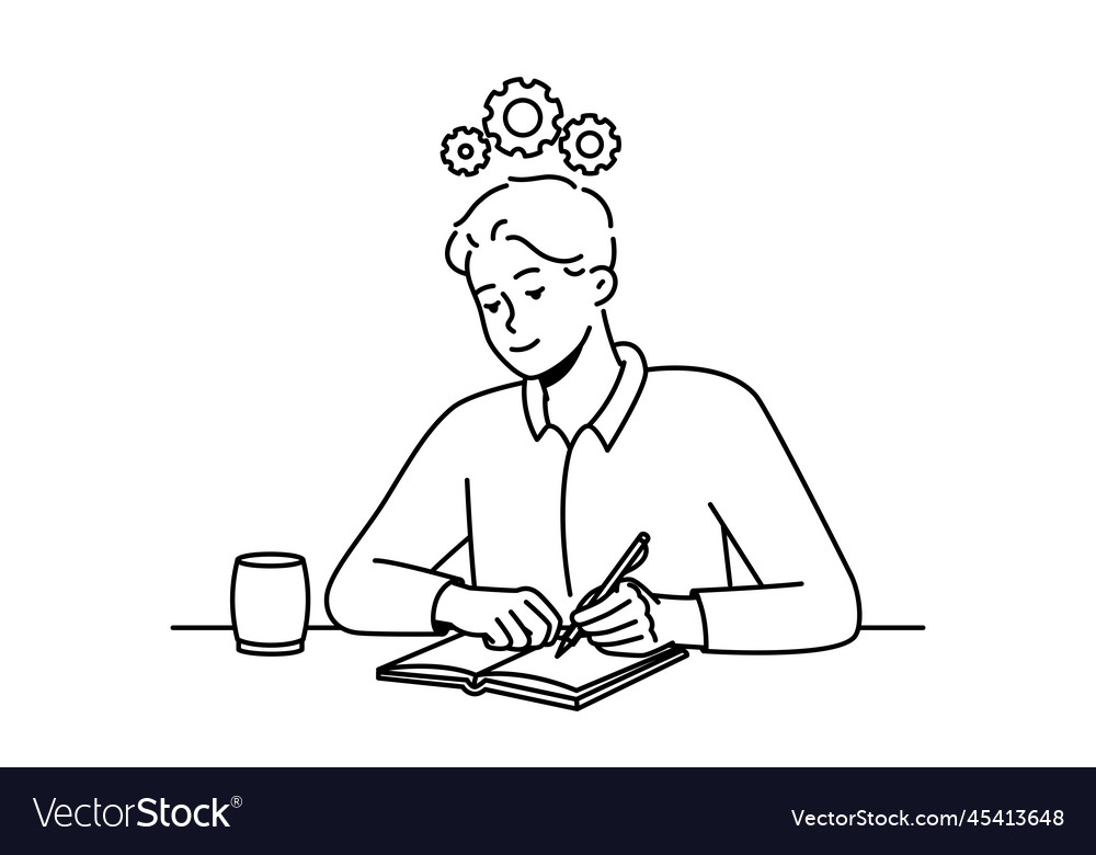 Man write in notebook generating ideas Royalty Free Vector