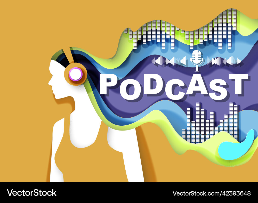Podcast concept audio broadcast paper art Vector Image