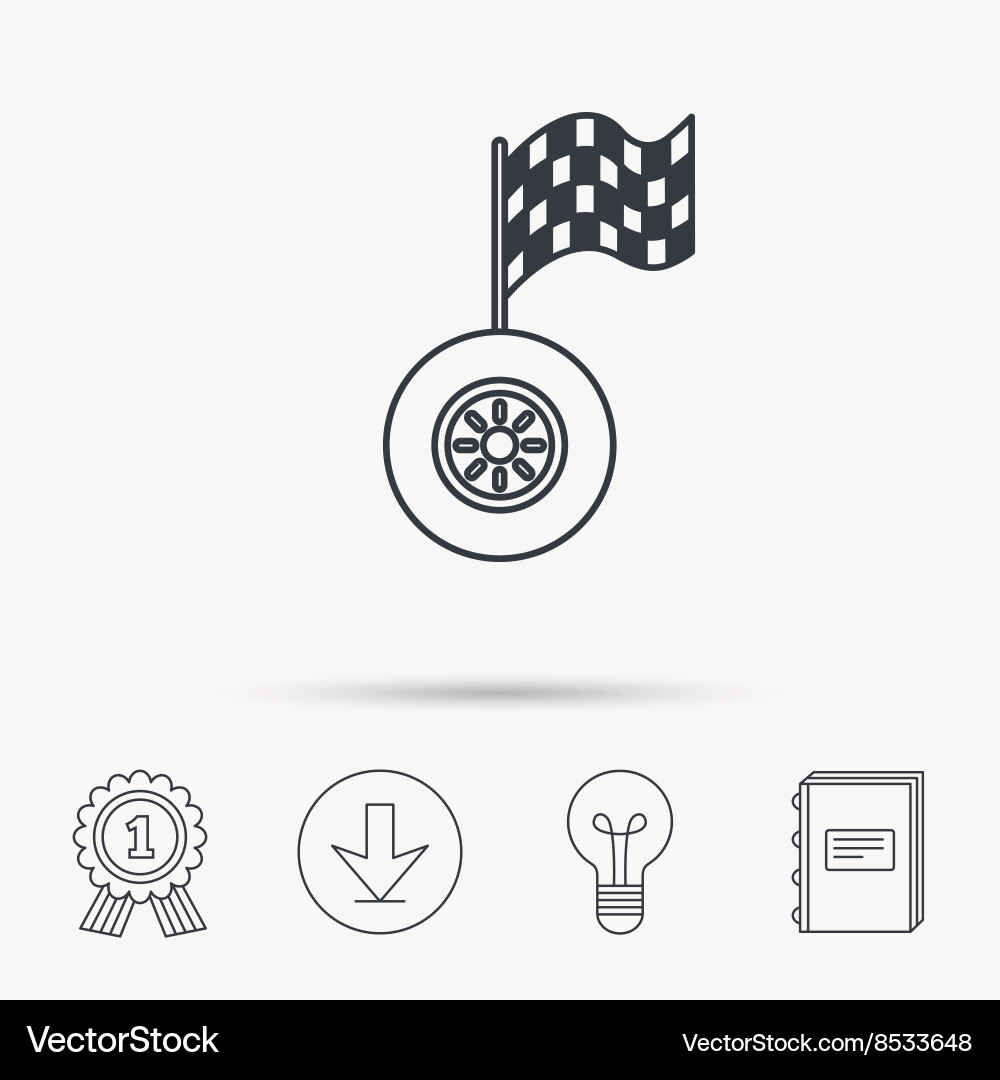 Race icon Wheel with racing flag sign Royalty Free Vector