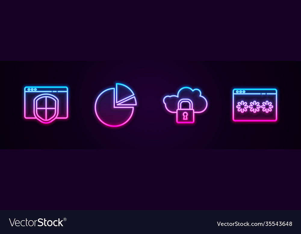 Set line browser with shield pie chart Royalty Free Vector Set line browser with shield pie chart Royalty Free Vector