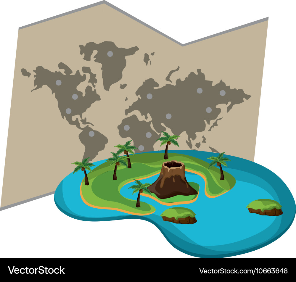 World map and tropical island icon Royalty Free Vector Image