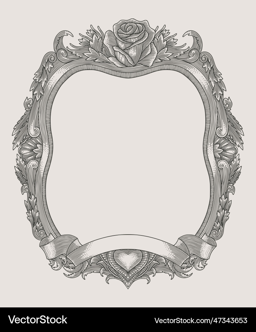 Antique engraving frame monochrome style v Vector Image