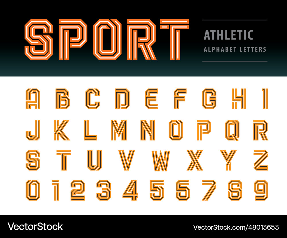 Athletic alphabet letters and numbers geometric Vector Image