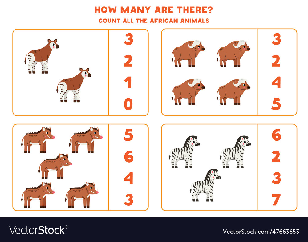 Counting game with cute african animals Royalty Free Vector