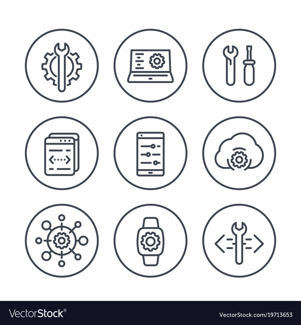 Development engineering configuration line icons Vector Image