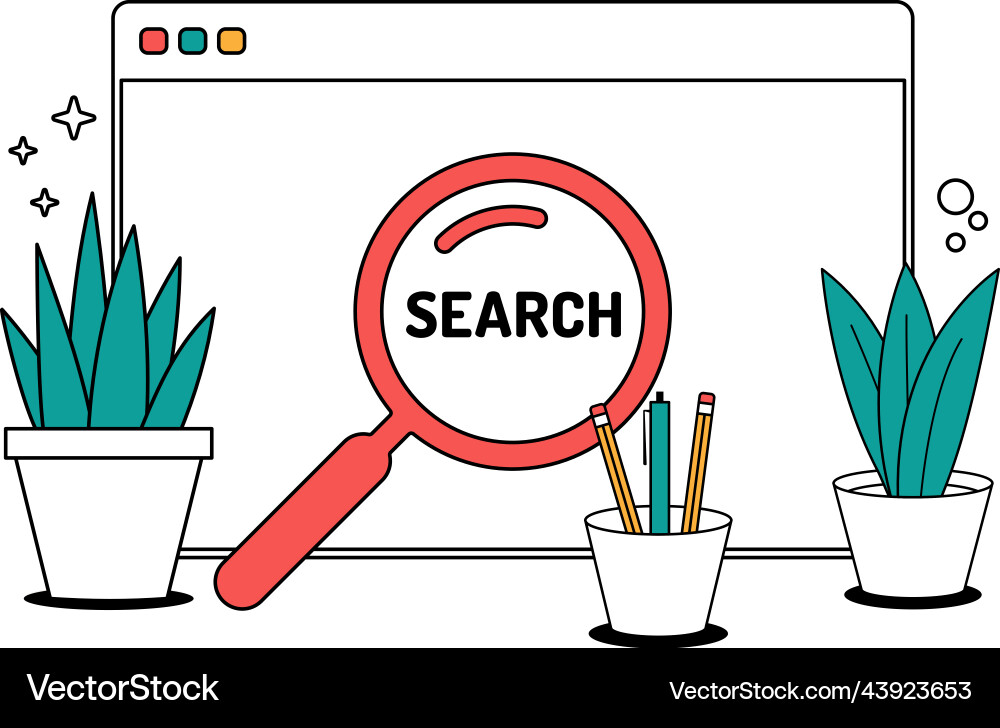 Search screen concept minimal cartoon line style Vector Image