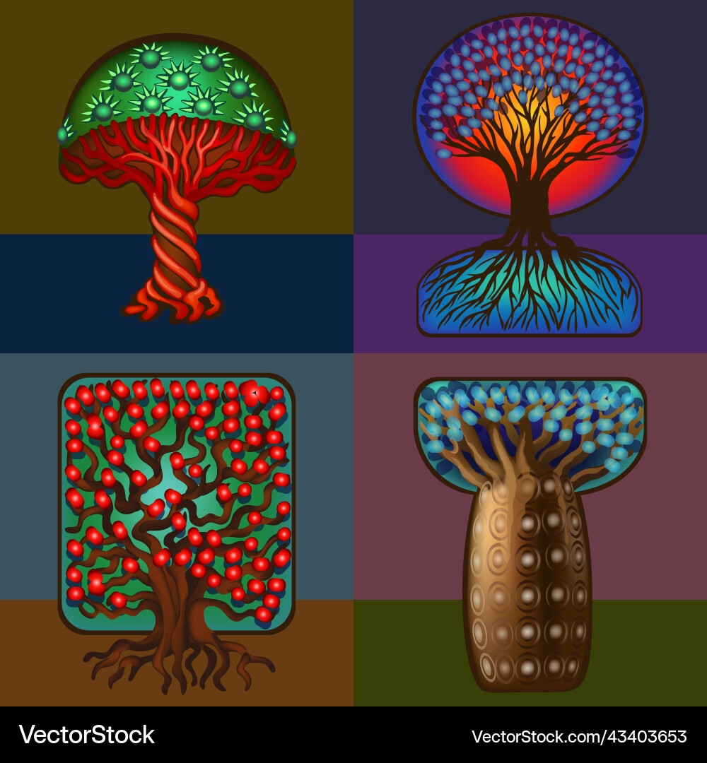 Stylized drawings of african trees Royalty Free Vector Image