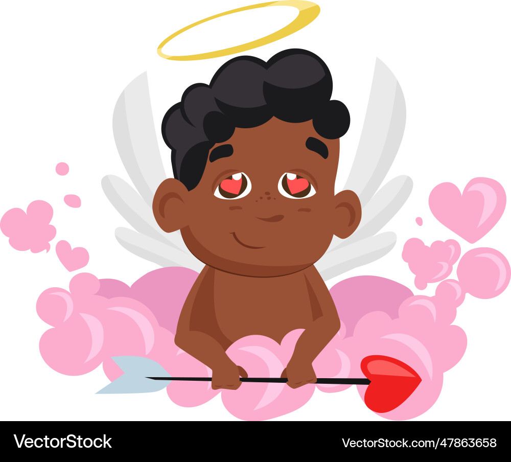 Afro cupid with hearts in eyes Royalty Free Vector Image