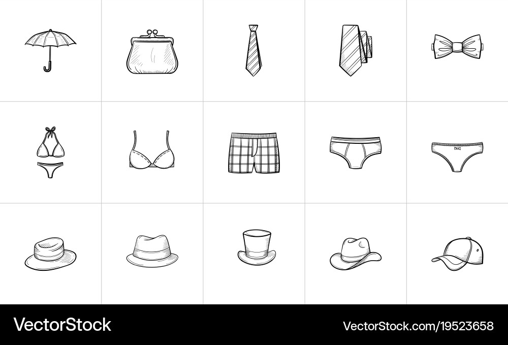 Clothing and accessory sketch icon set Royalty Free Vector