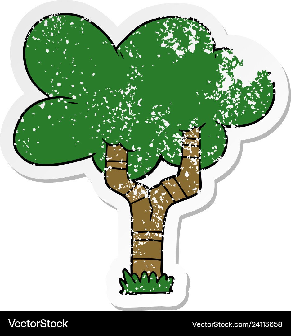 Distressed sticker of a cartoon tree Royalty Free Vector