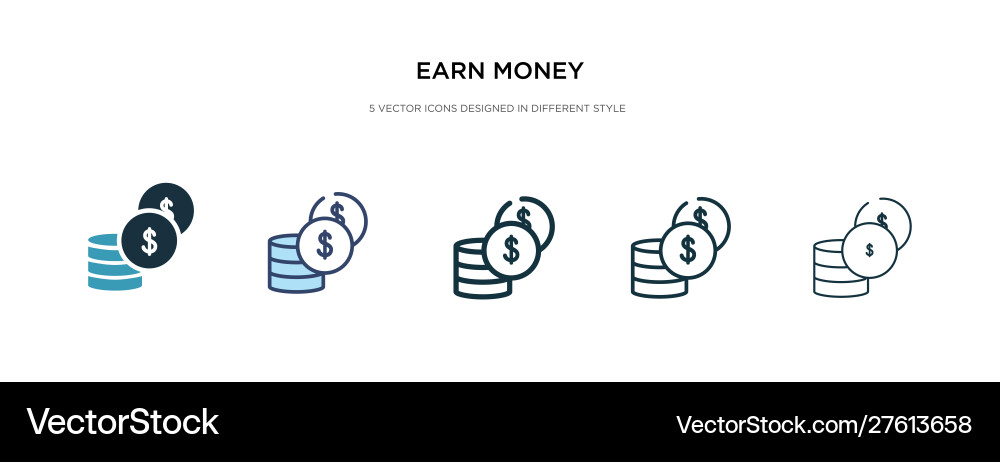 Earn money icon in different style two colored Vector Image