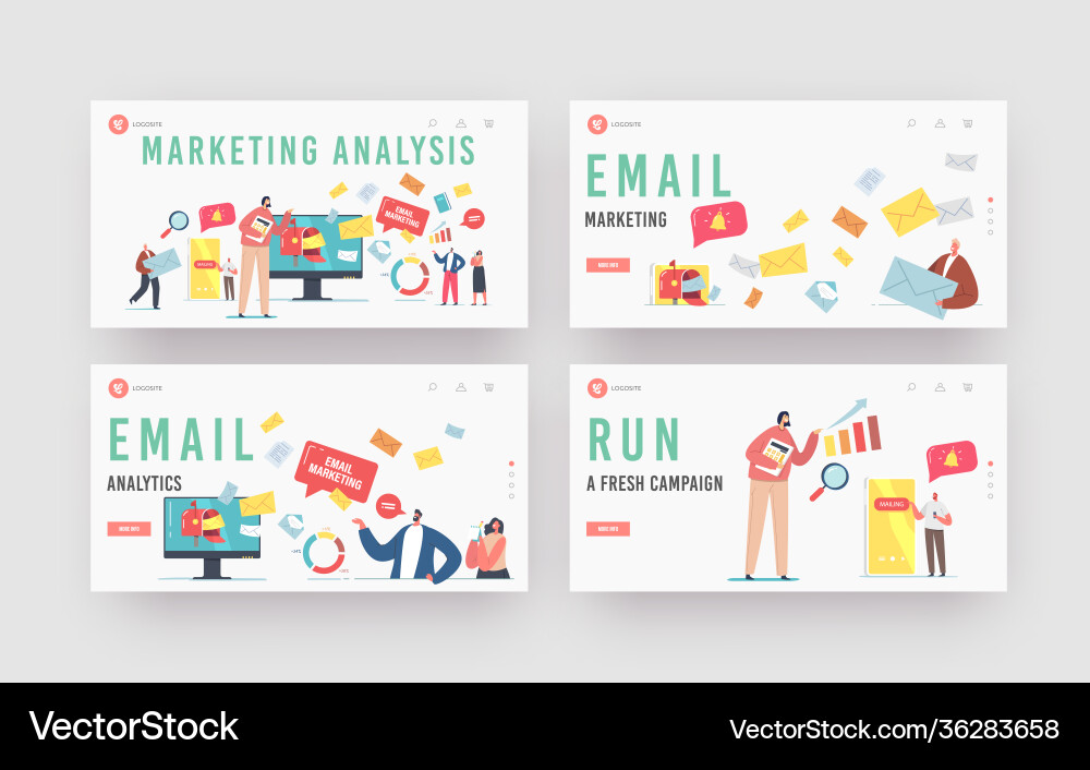 Email marketing analysislanding page template set Vector Image