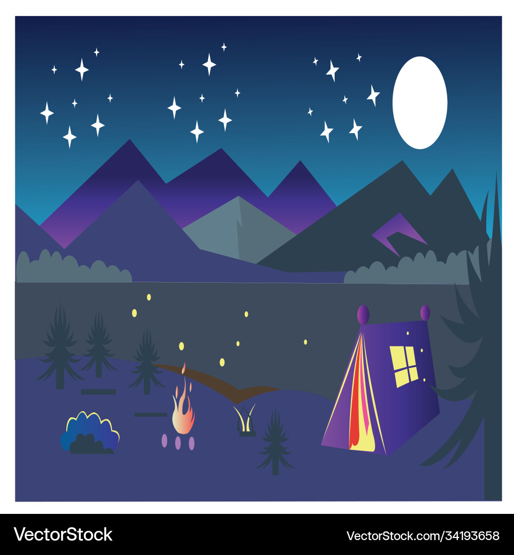Landscape campsite at night mountains Royalty Free Vector