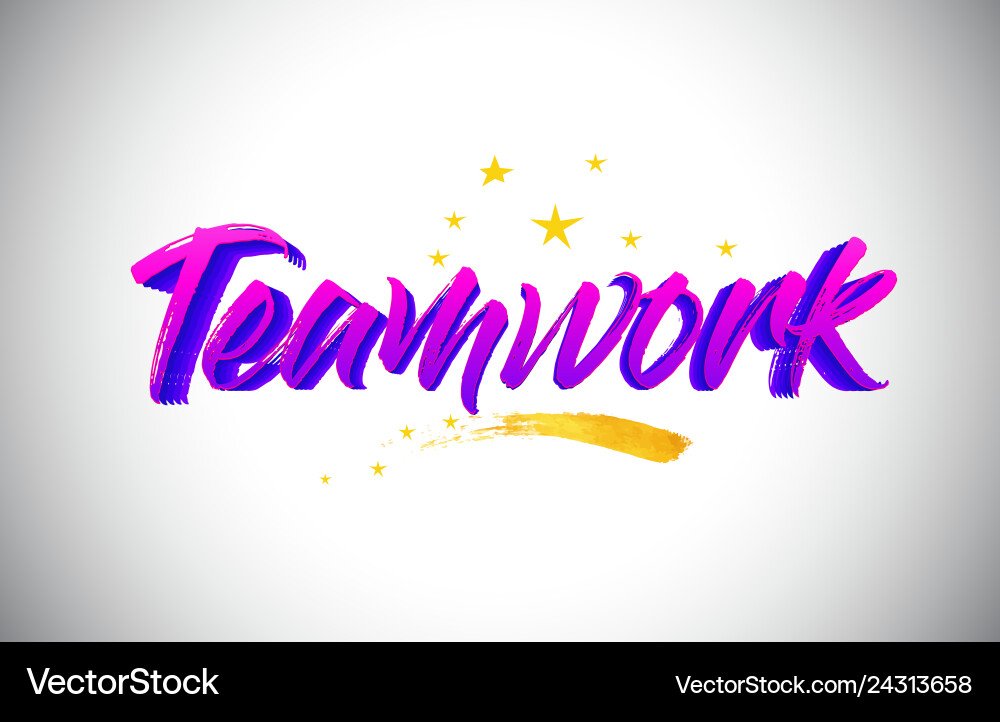 Teamwork purple violet word text with handwritten Vector Image