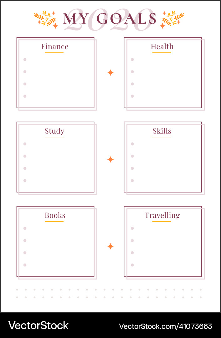 2020 goal spread minimalist planner page design Vector Image