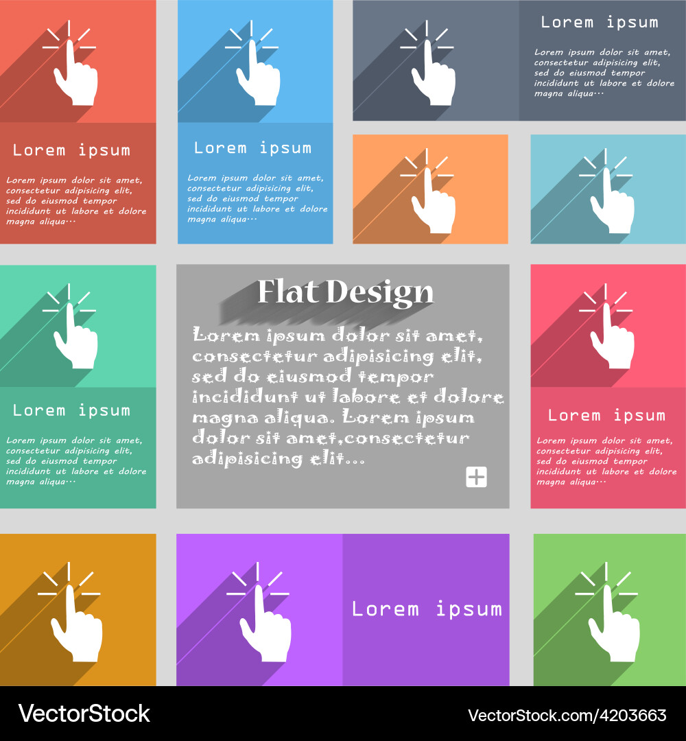 Click here hand icon sign set of multicolored Vector Image