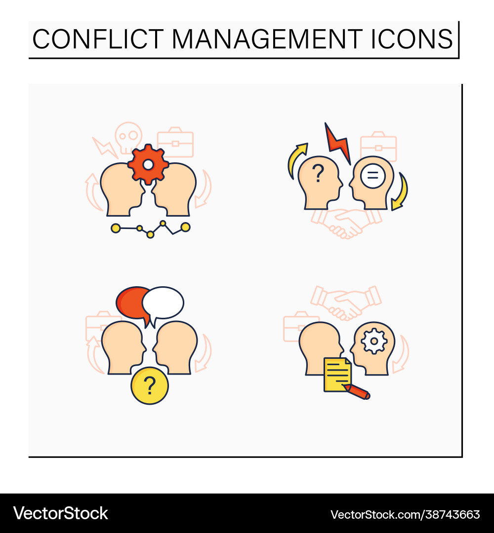 Conflict management color icons set Royalty Free Vector