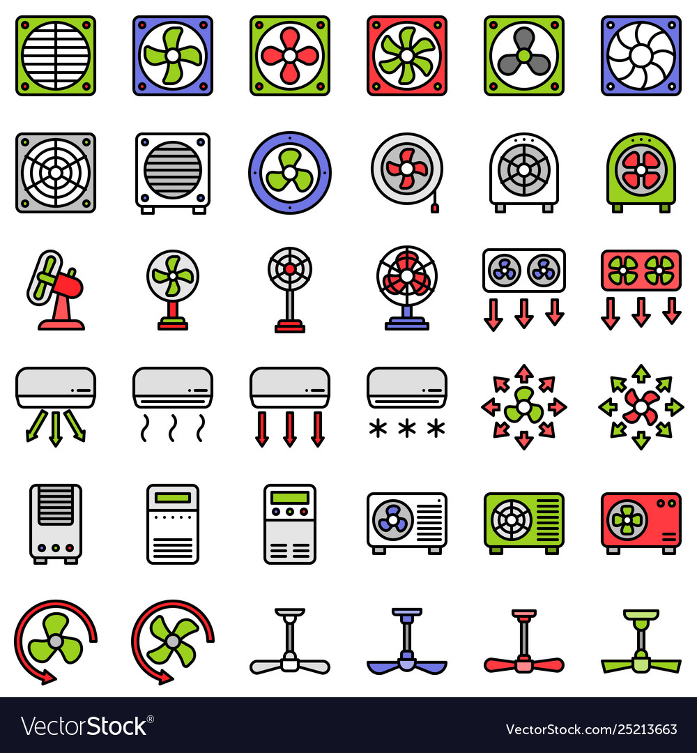 Fan related set filled style icon editable outline