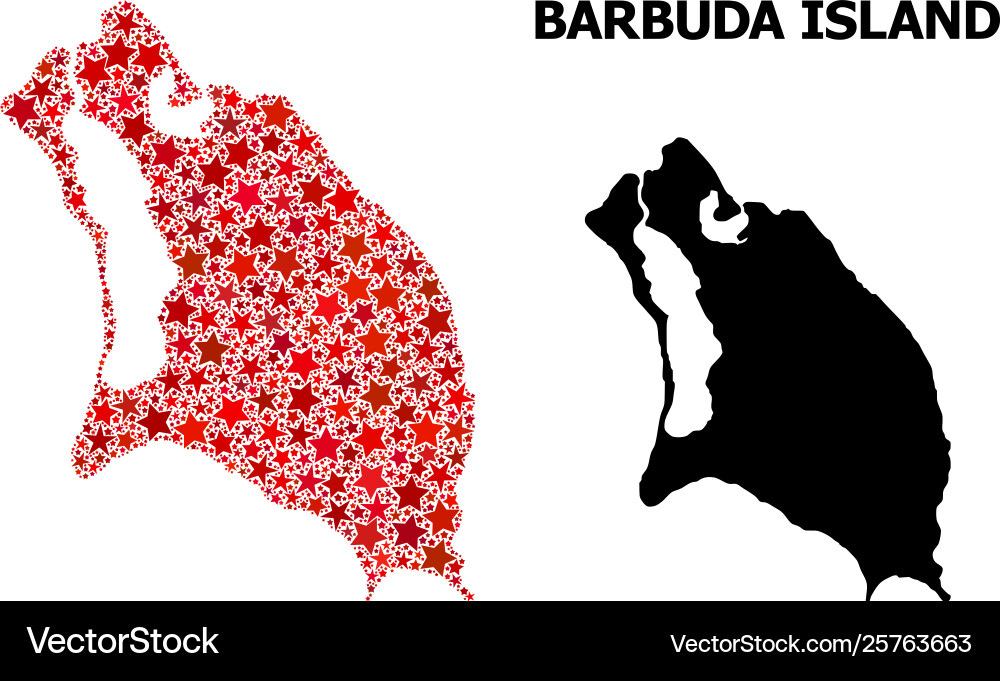 Red starred mosaic map barbuda island Royalty Free Vector