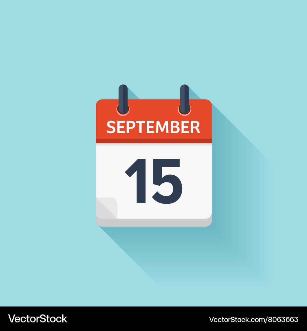 September 15 flat daily calendar icon Royalty Free Vector