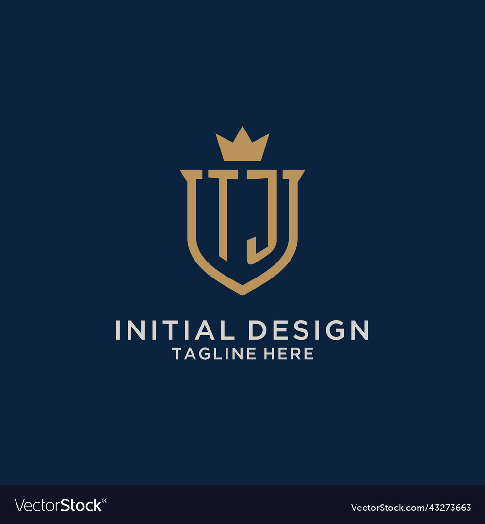Tj initial shield crown logo Royalty Free Vector Image