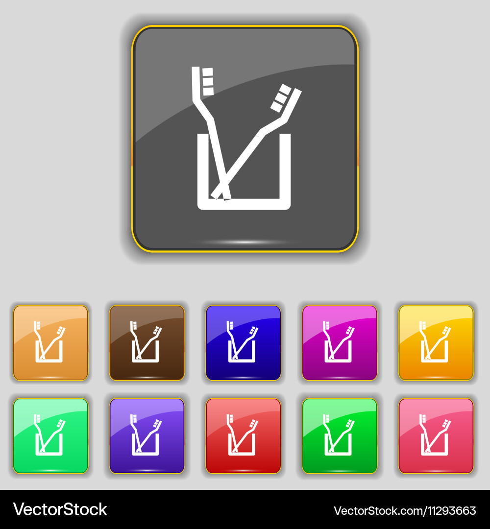 Toothbrush icon sign set with eleven colored Vector Image