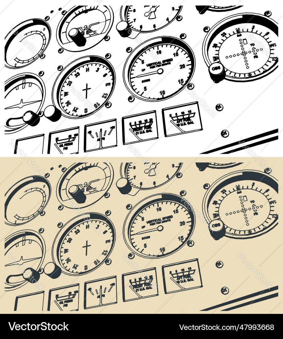 Airplane control panel close-up Royalty Free Vector Image