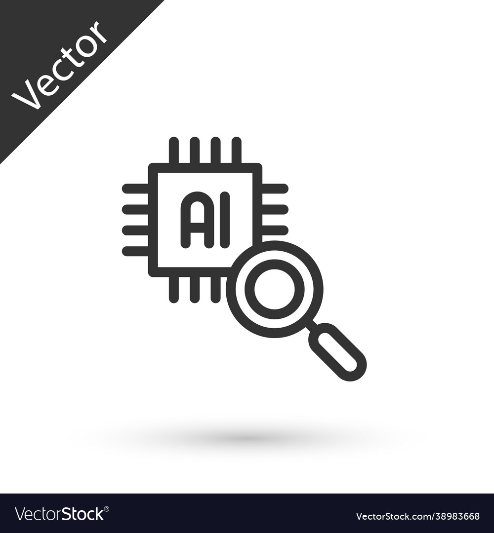 Grey line computer processor with microcircuits Vector Image