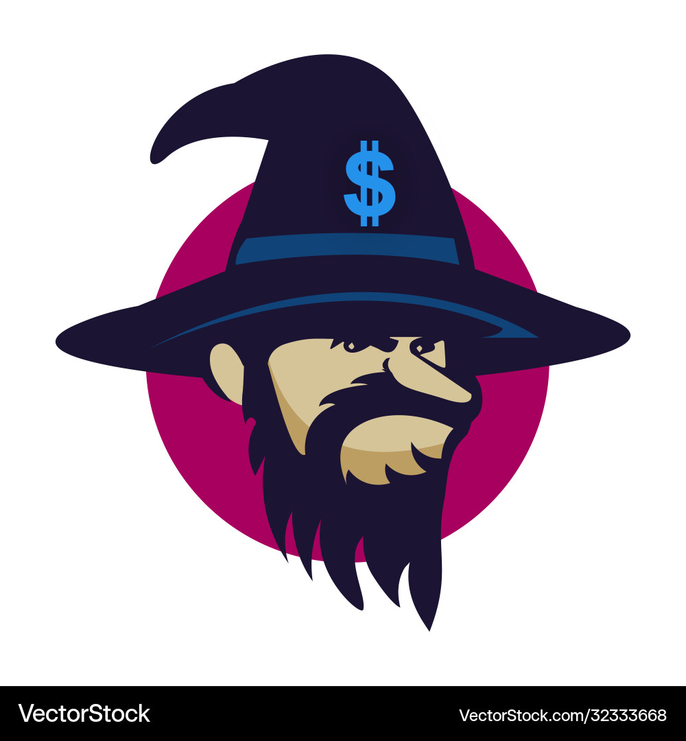 Head cartoon wizard with dollar symbol in hat Vector Image