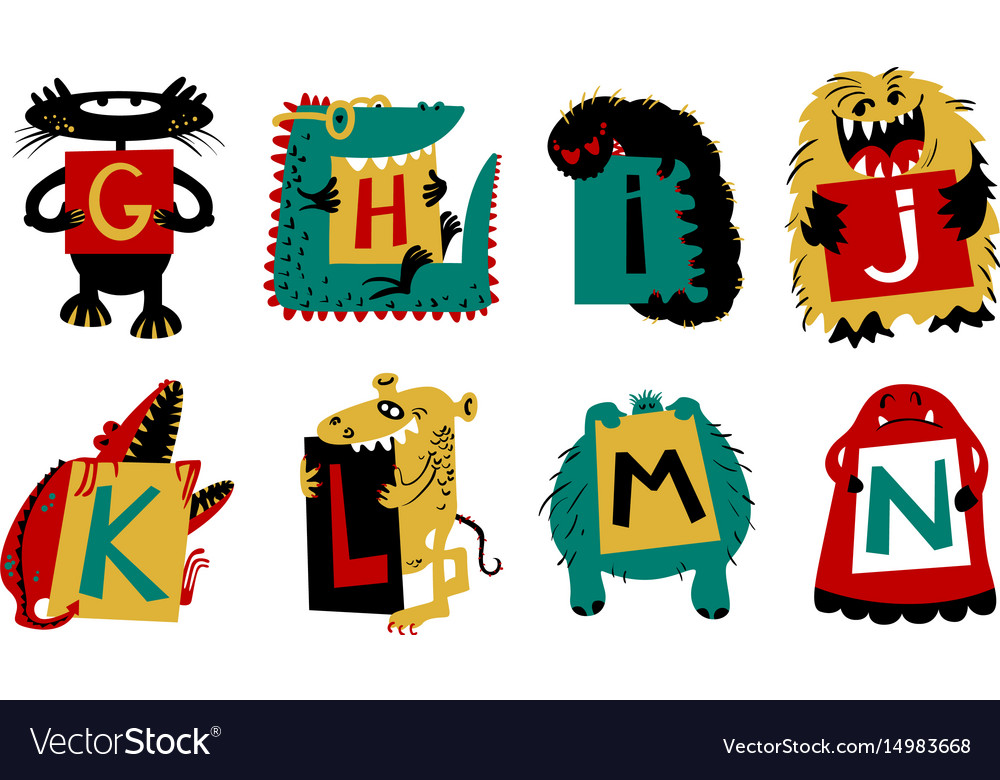 Kids alphabet with cute colorful monsters Vector Image