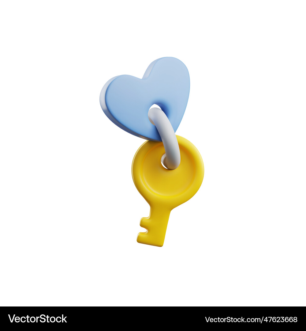 Realistic little yellow key hanging on ring 3d Vector Image