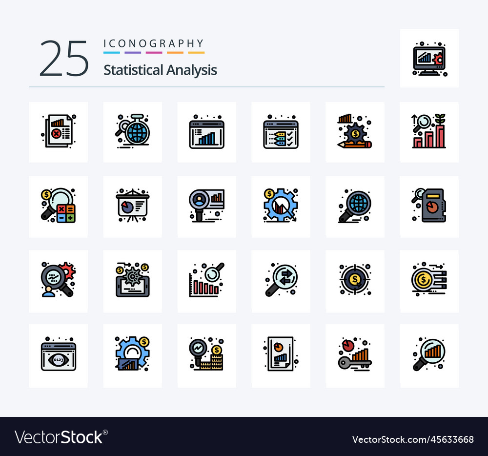Statistical analysis 25 line filled icon pack Vector Image