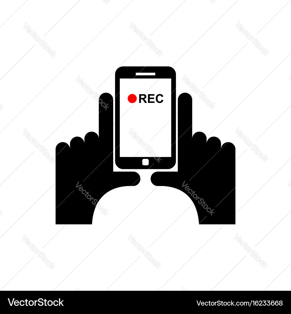 Vertical video sign hand and smartphone record Vector Image
