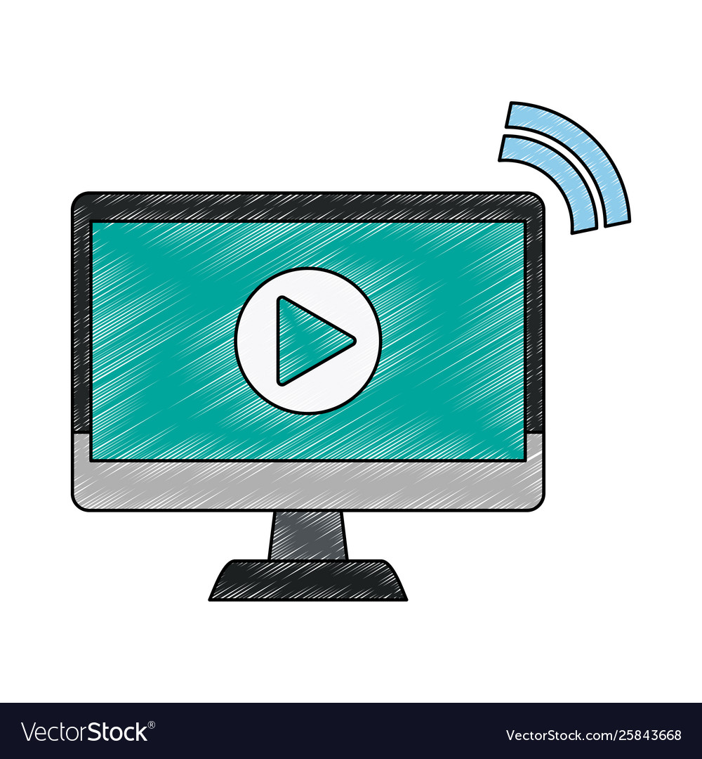 Video player on computer scribble Royalty Free Vector Image
