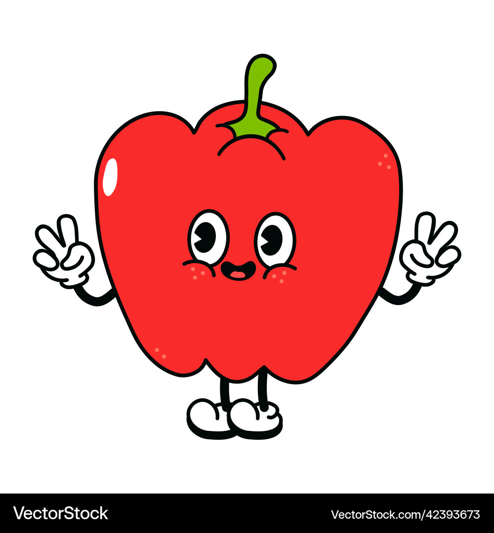 Cute funny red pepper waving hand character hand Vector Image