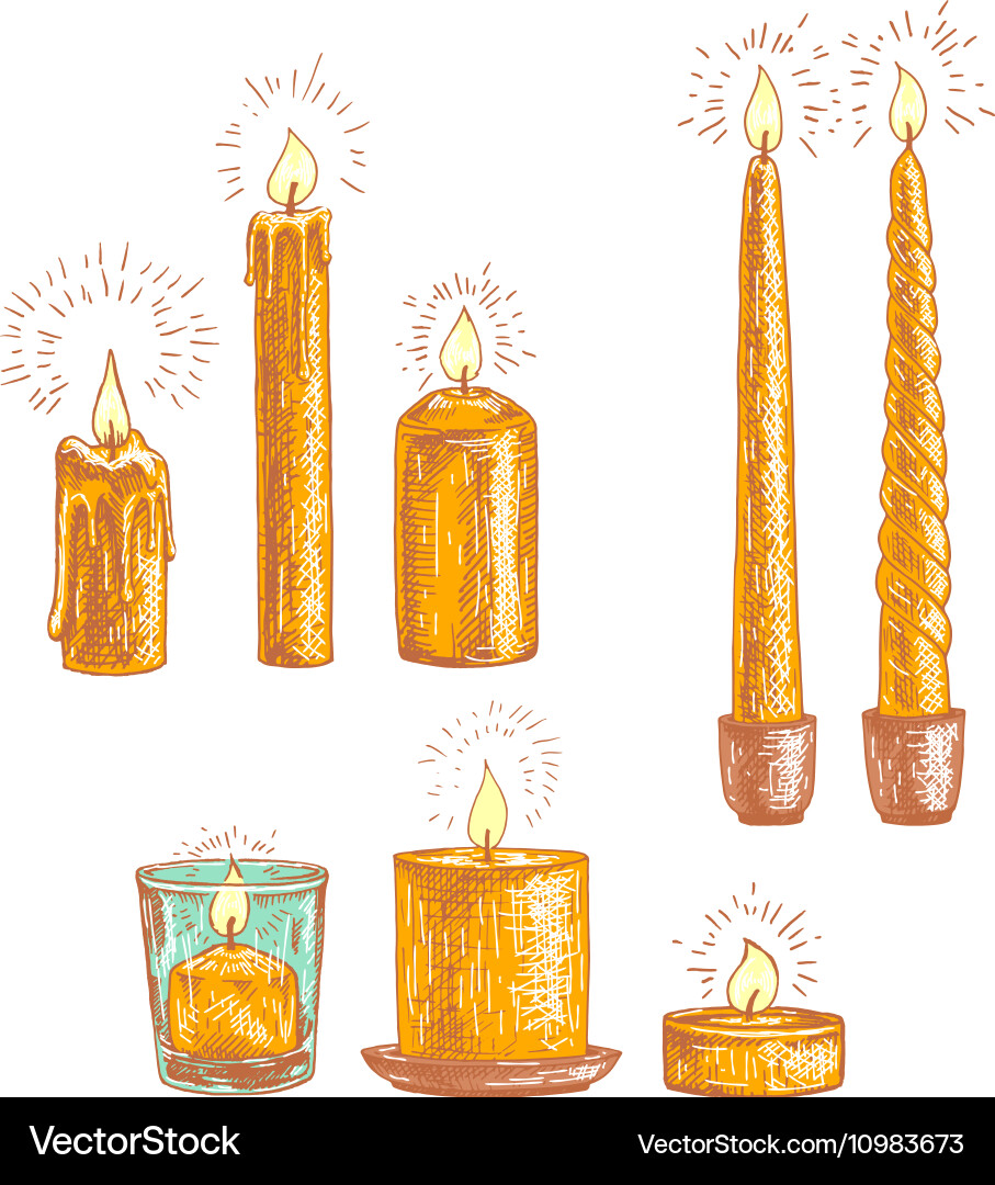Hand drawn set of candles Royalty Free Vector Image