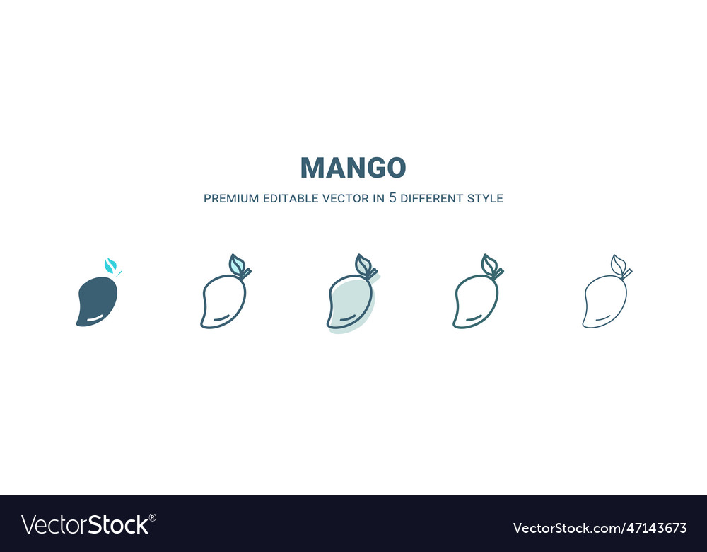 Mango icon in 5 different style outline filled Vector Image