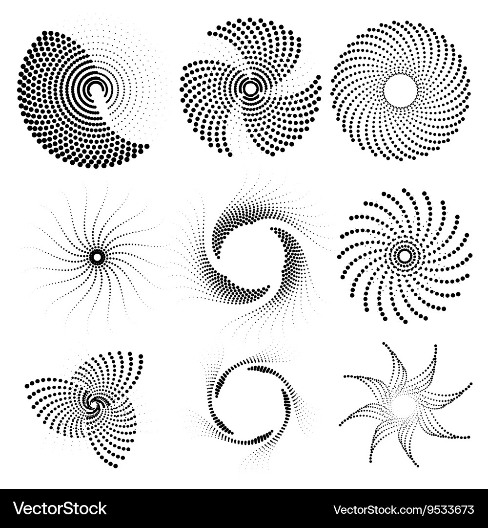 Nine abstract shapes consisting of the points Vector Image