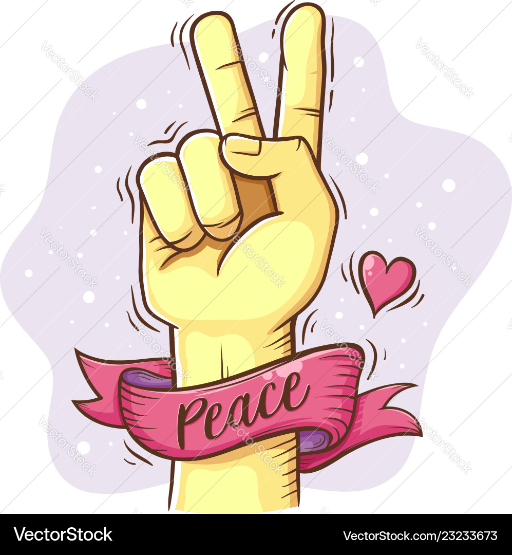 Peace hand sign with ribbon Royalty Free Vector Image