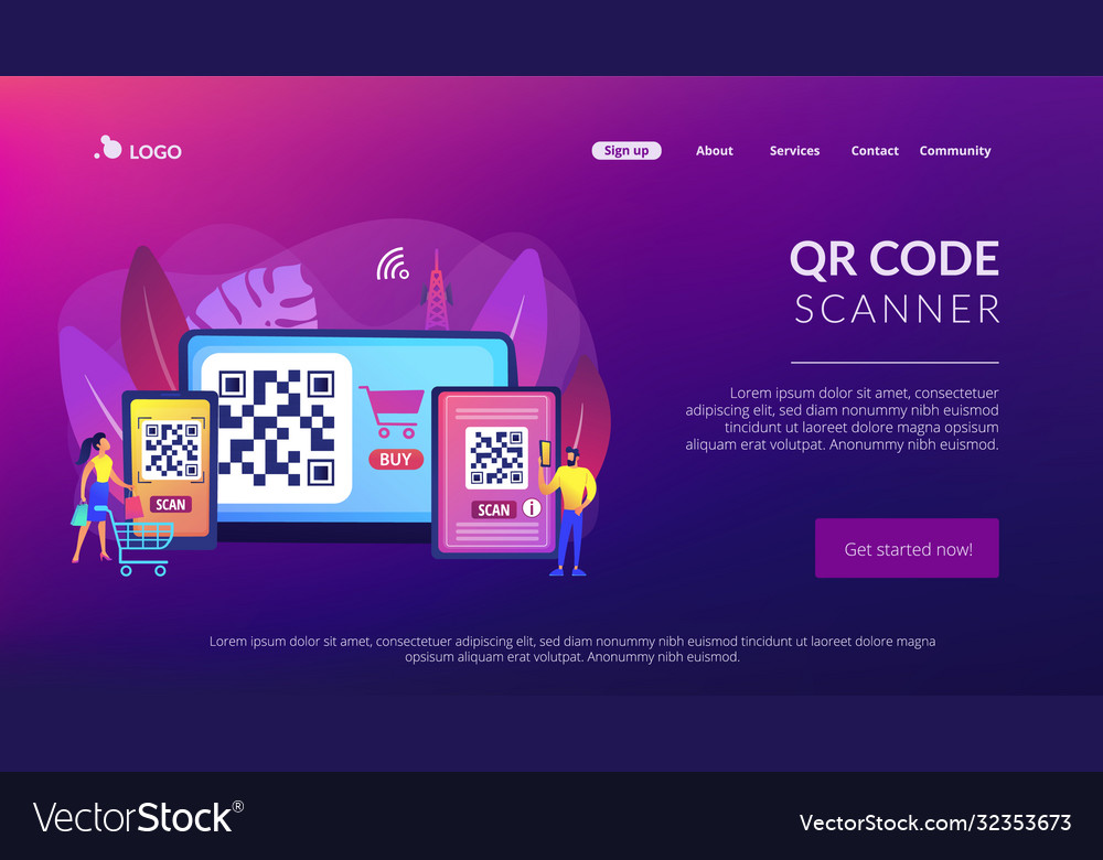 Qr code concept landing page Royalty Free Vector Image