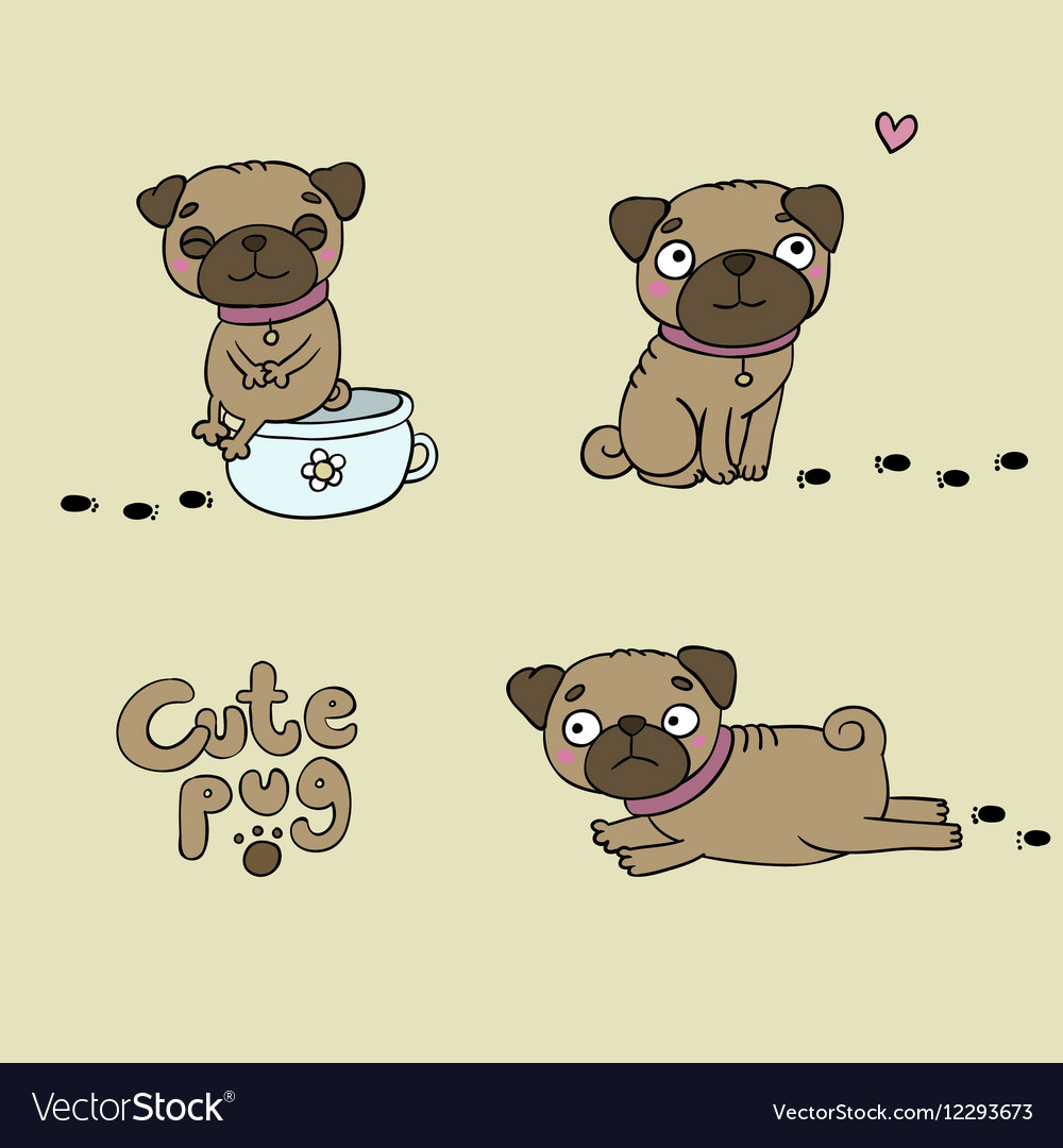 Set of little pugs cute animals Royalty Free Vector Image