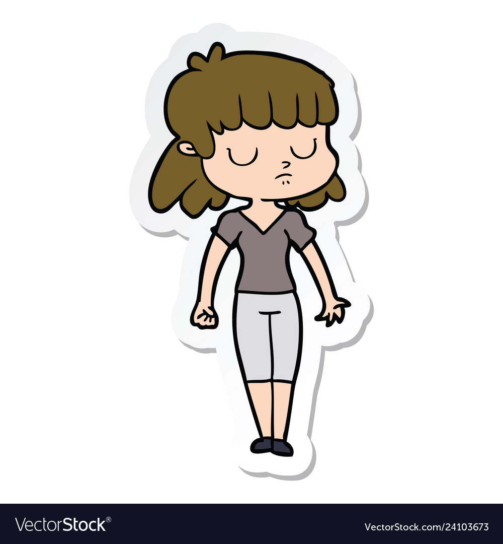 Sticker of a cartoon indifferent woman Royalty Free Vector