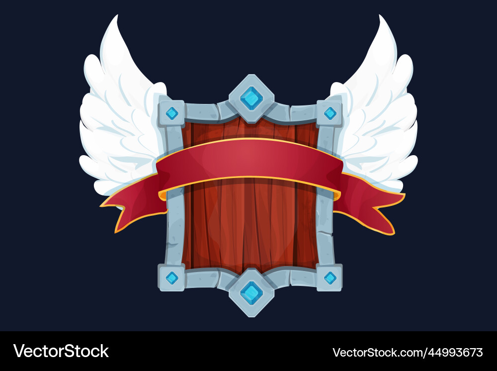 Stone and wooden victory shield with wings Vector Image