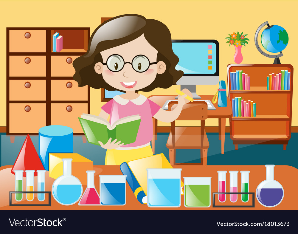 Teacher with book and science equipments Vector Image
