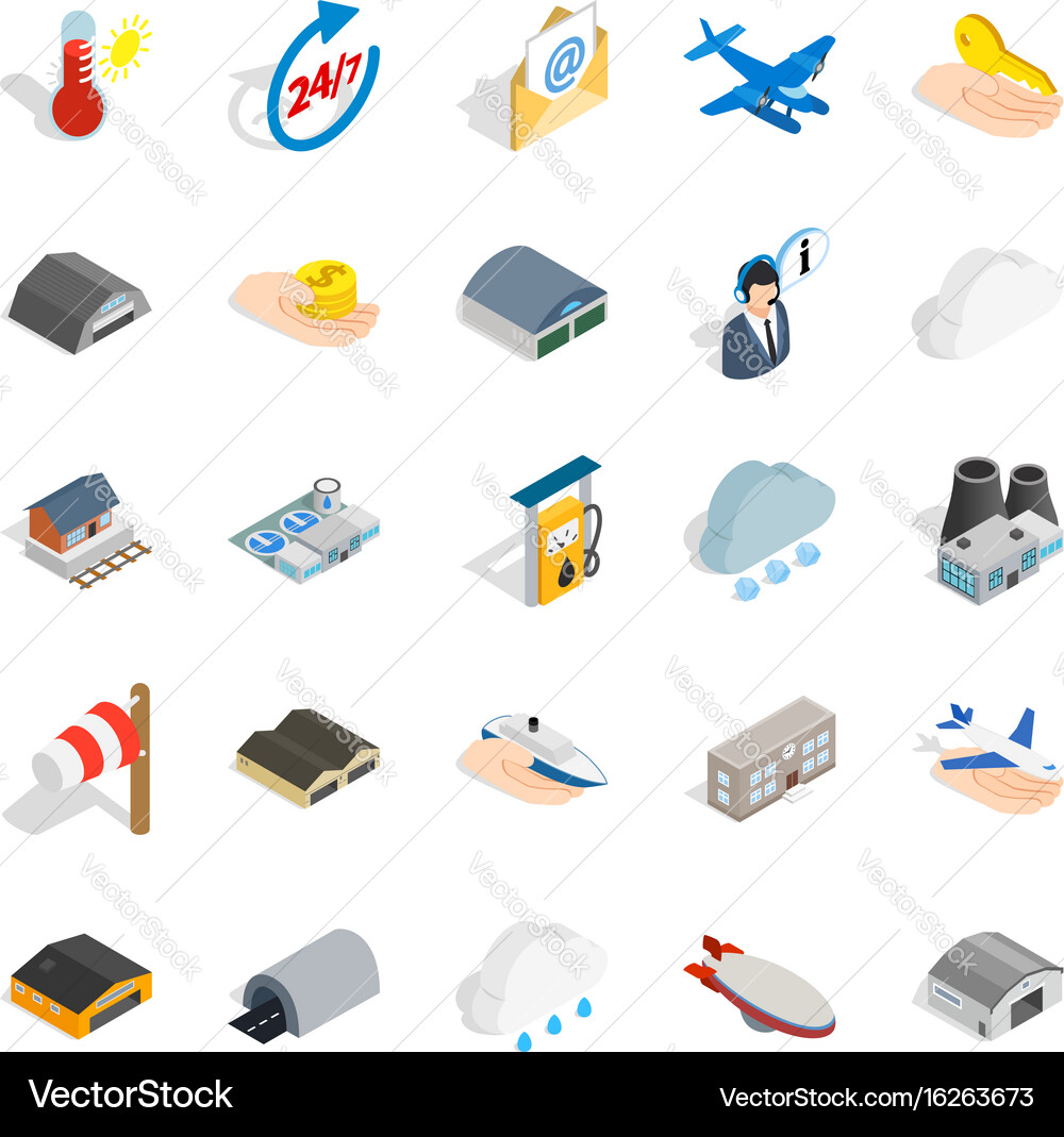 Voyage icons set isometric style Royalty Free Vector Image
