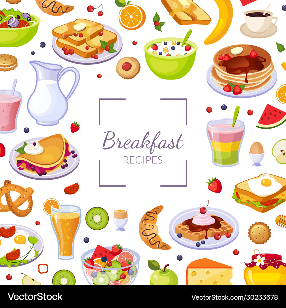 Breakfast recipes banner template with tasty Vector Image