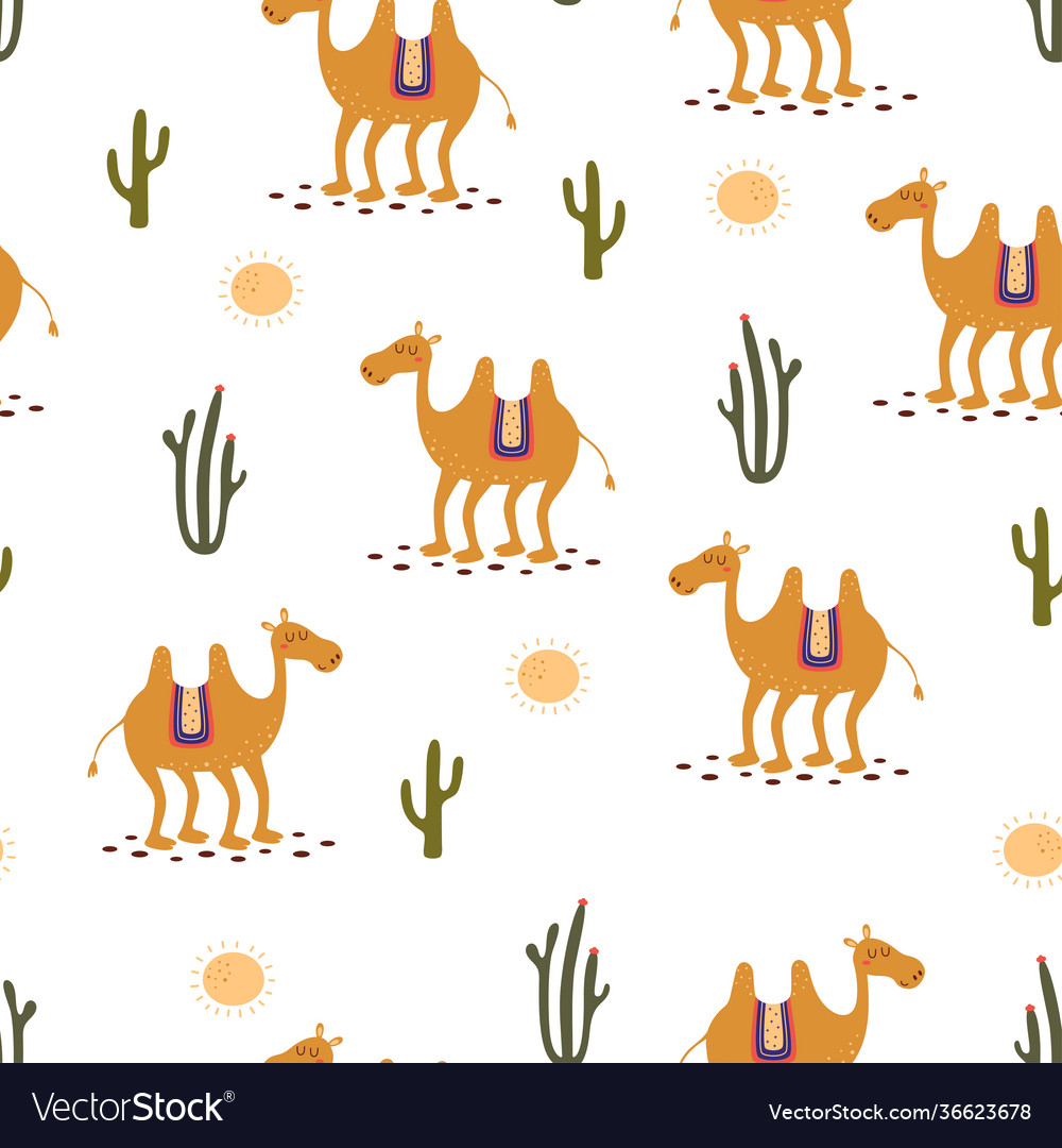 Camel cute seamless pattern on white Royalty Free Vector