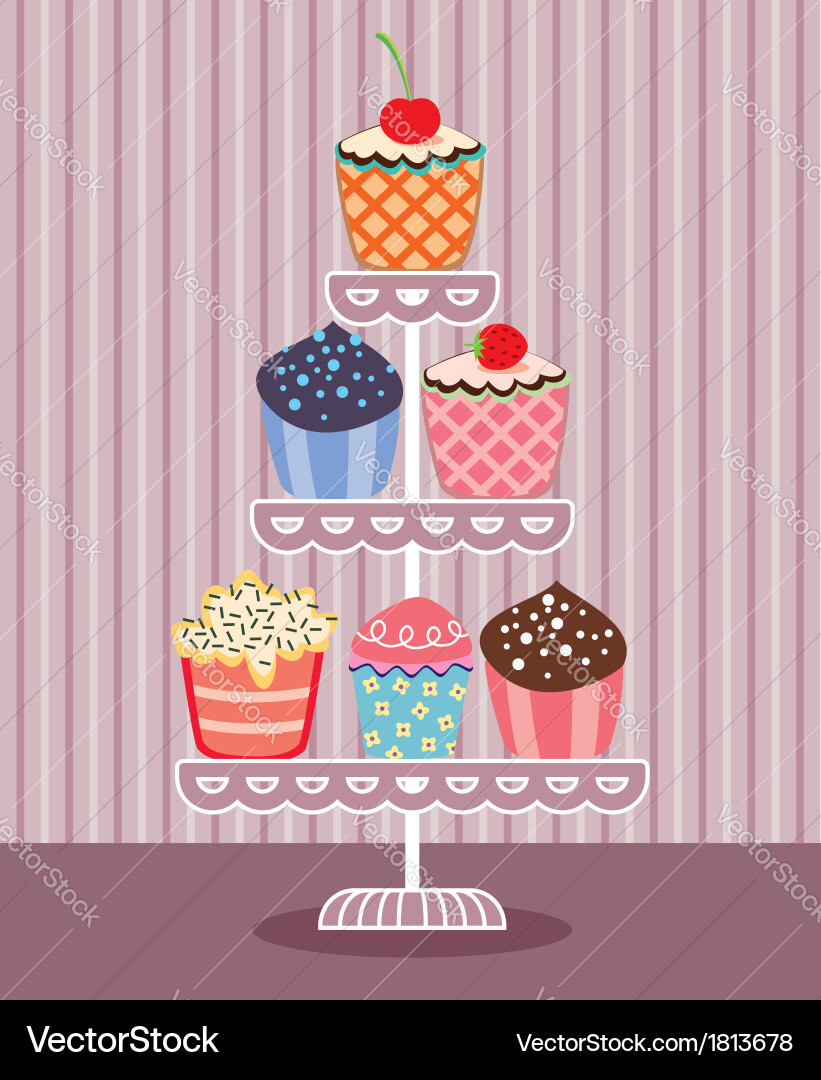 Cupcakes on a stand Royalty Free Vector Image - VectorStock