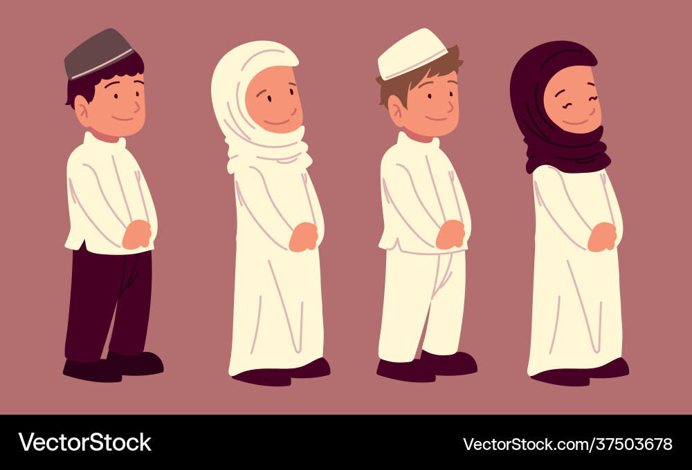 Cute muslim kids Royalty Free Vector Image - VectorStock