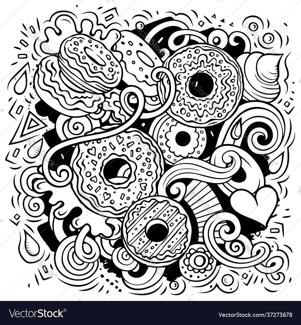 Donuts hand drawn doodles Royalty Free Vector Image